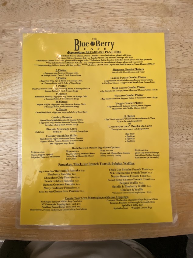 The Blue Berry Cafe Menu, Prices, Hours & Location | Breakfast & Brunch ...