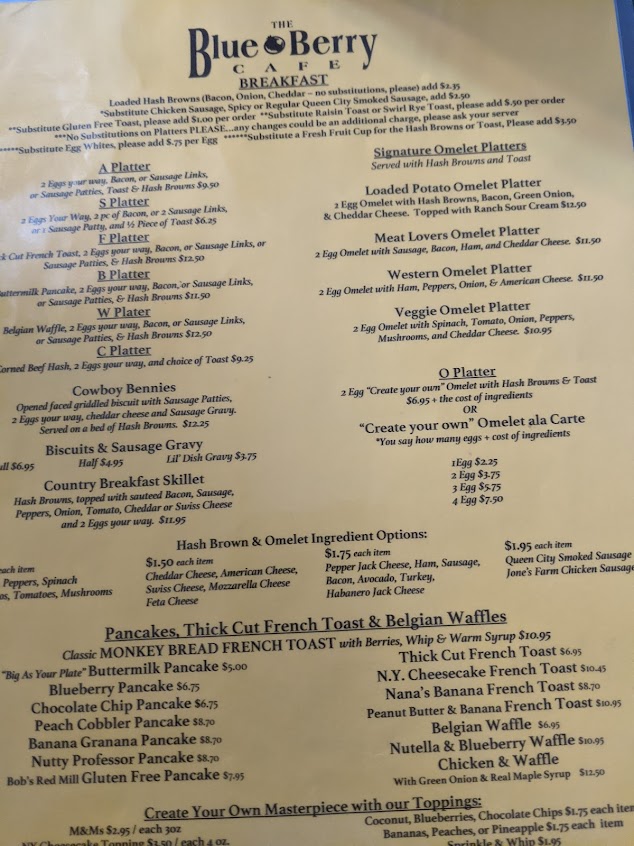 The Blue Berry Cafe Menu, Prices, Hours & Location | Breakfast & Brunch ...