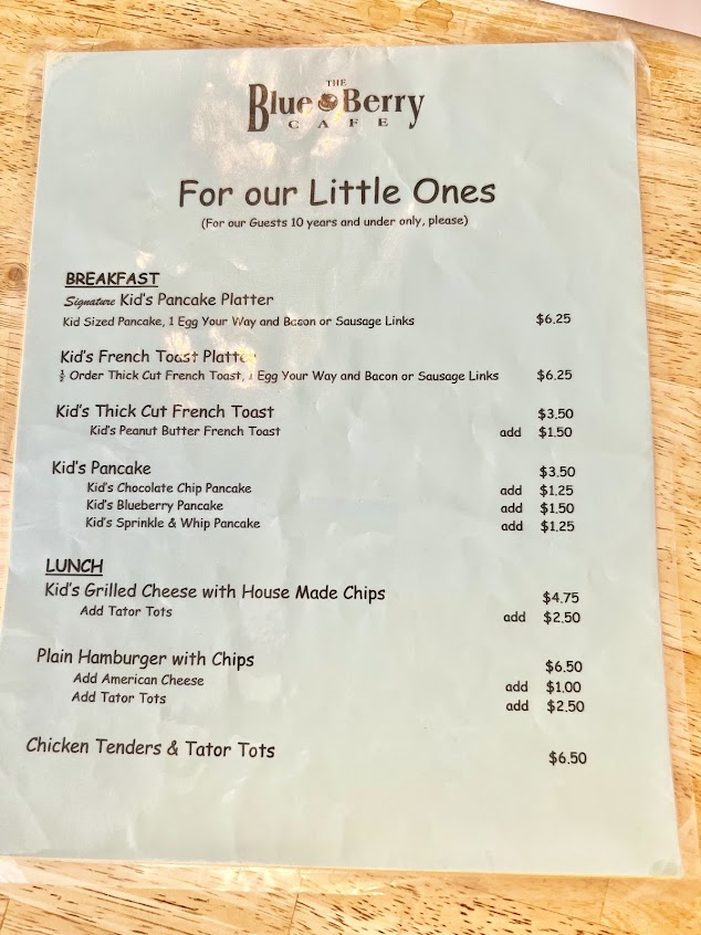 The Blue Berry Cafe Menu, Prices, Hours & Location | Breakfast & Brunch ...