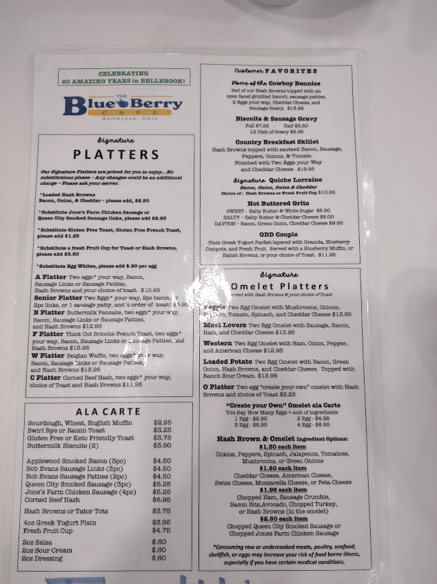 The Blue Berry Cafe Menu, Prices, Hours & Location | Breakfast & Brunch ...